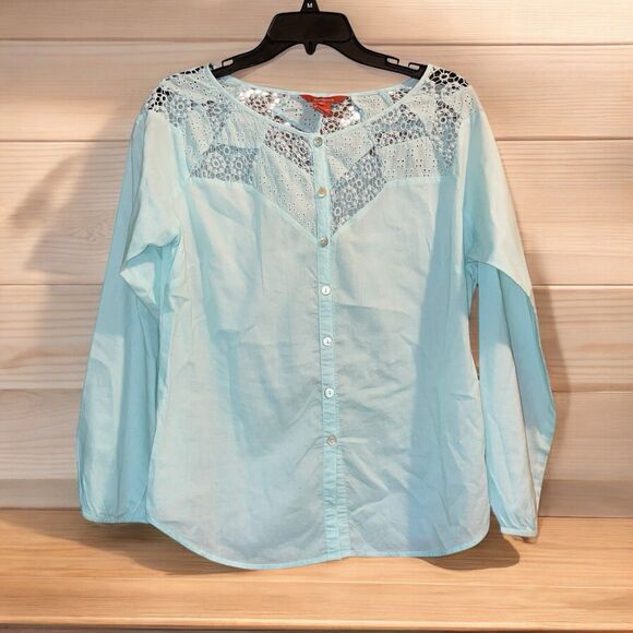Sundance | Tops | Sundance S Angel Light Aqua Lace Crochet Button Down ...